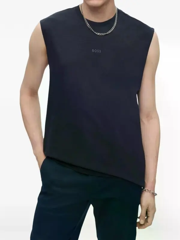 BOSS Logo-embroidered Sleeveless Cotton T-shirt