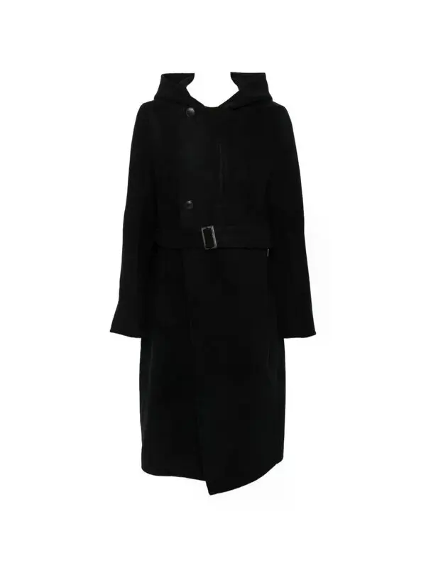 Rick Owens Belted Hooded Coat - Black