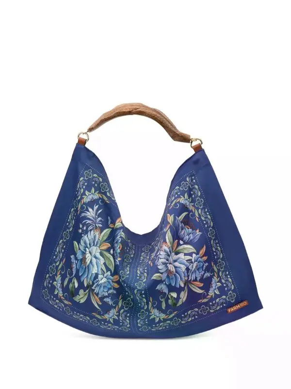 Farm Rio Small Sacrf Floral-print Leaf-handle Tote Bag - Blue