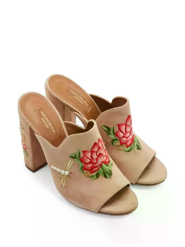 AQUAZZURA Embroidered Faux-pearl Sandals - Neutrals