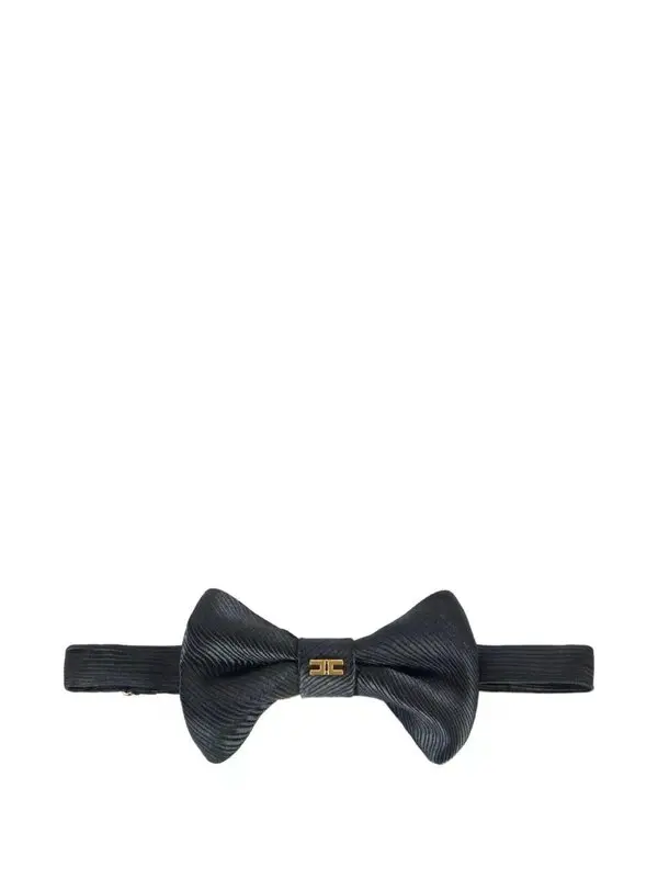 Elisabetta Franchi Ottoman Bow Tie With Golden Metal Logo Detail - Black