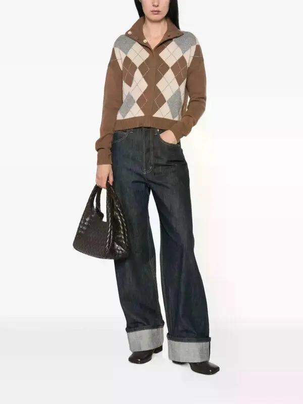 Max Mara Argyle-intarsia Button-collar Sweater - Brown