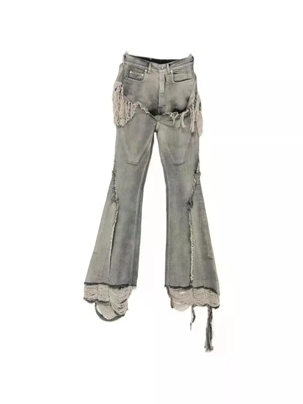 Rick Owens Fringe-trimmed Bootcut Jeans - Grey
