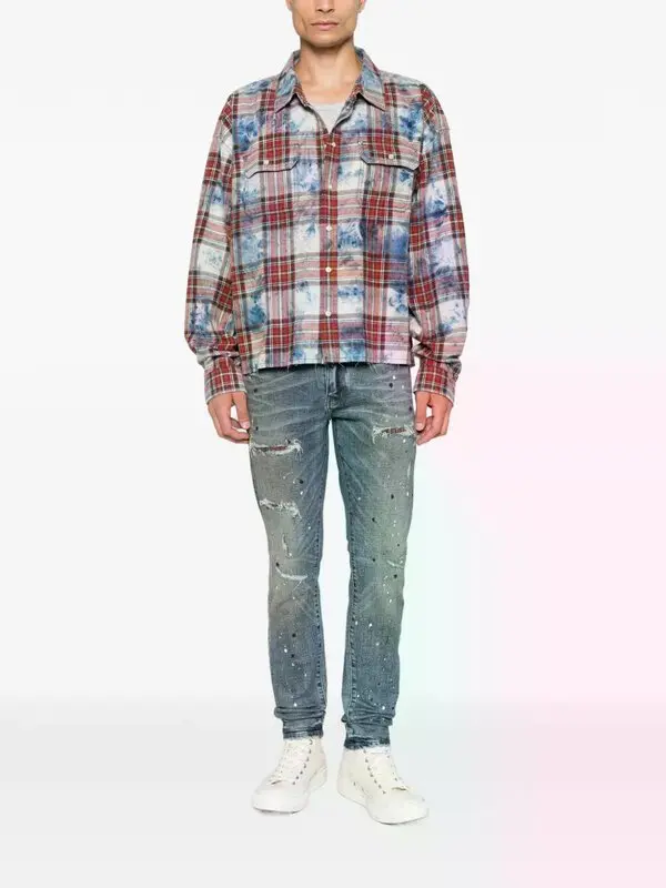 PURPLE BRAND Bleached-effect Check-pattern Shirt