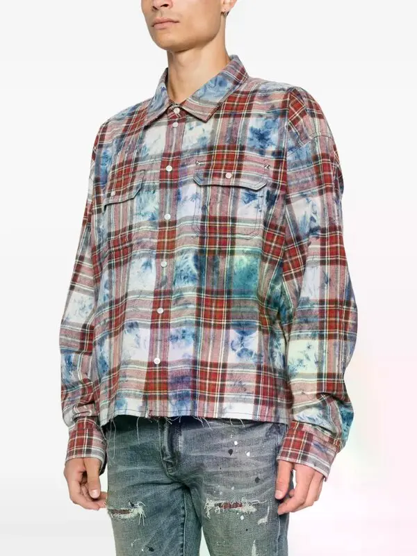 PURPLE BRAND Bleached-effect Check-pattern Shirt