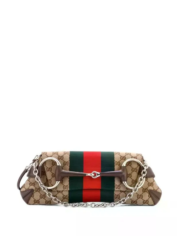 Gucci Horsebit Nm Web Chain Clutch Gg Canvas Medium Shoulder Bag