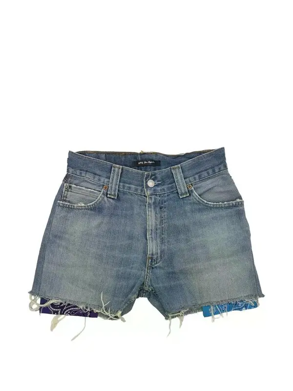 HTC LOS ANGELES Bandana-insert Frayed Denim Shorts - Blue