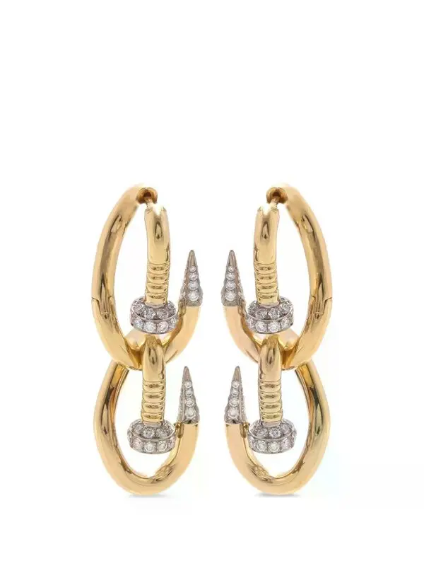 David Webb Double Bent Nail Diamond Earrings - Gold