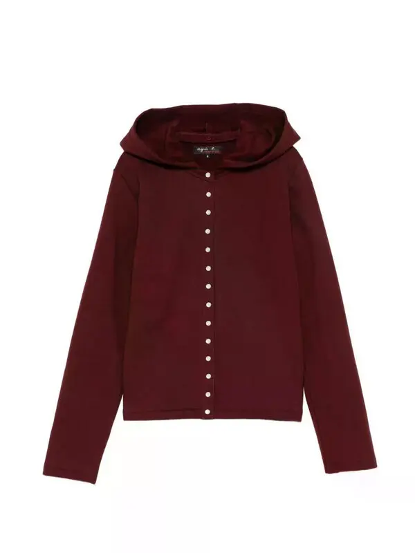 AGNES B. Burgundy Cotton Snap Hoodie - Red