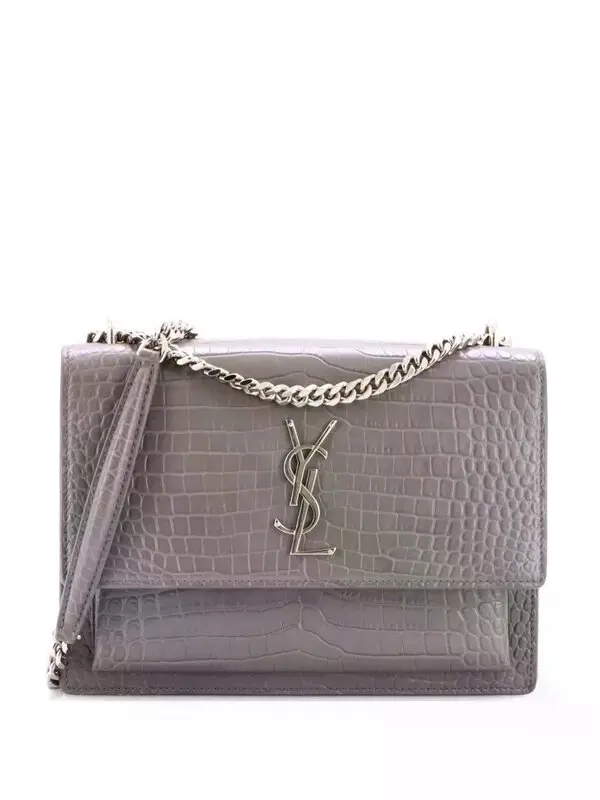 Saint Laurent Sunset Medium Crocodile Embossed Leather Crossbody Bag - Grey