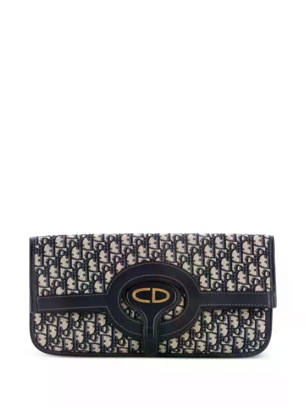 Dior Fold Over Oblique Canvas Clutch Bag - Blue