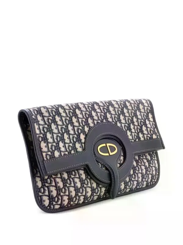 Dior Fold Over Oblique Canvas Clutch Bag