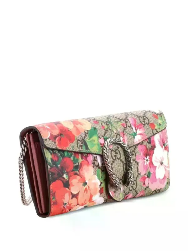 Gucci Dionysus Chain Wallet Blooms Print Gg Coated Canvas Clutch Bag - Brown
