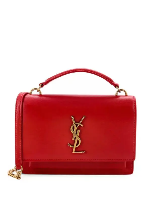 Saint Laurent Sunset Top Handle Chain Wallet Leather Crossbody Bag - Red