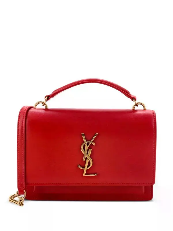 Saint Laurent Leather Top Handle Chain Wallet Crossbody Bag - Red