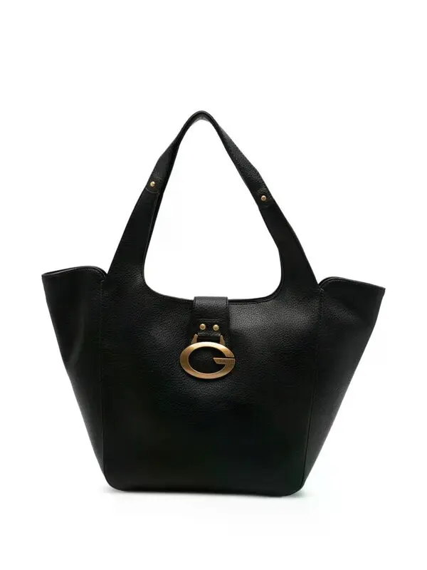 Guess Logo Plaque Pebbled Leather Tote Bag - Black
