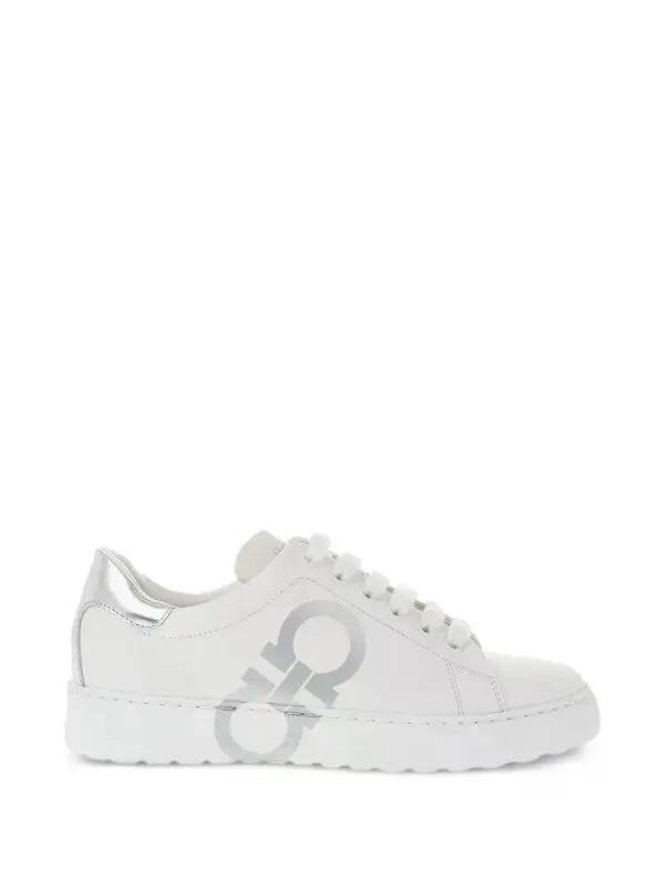 FERRAGAMO Gancini-print Leather Sneakers - White