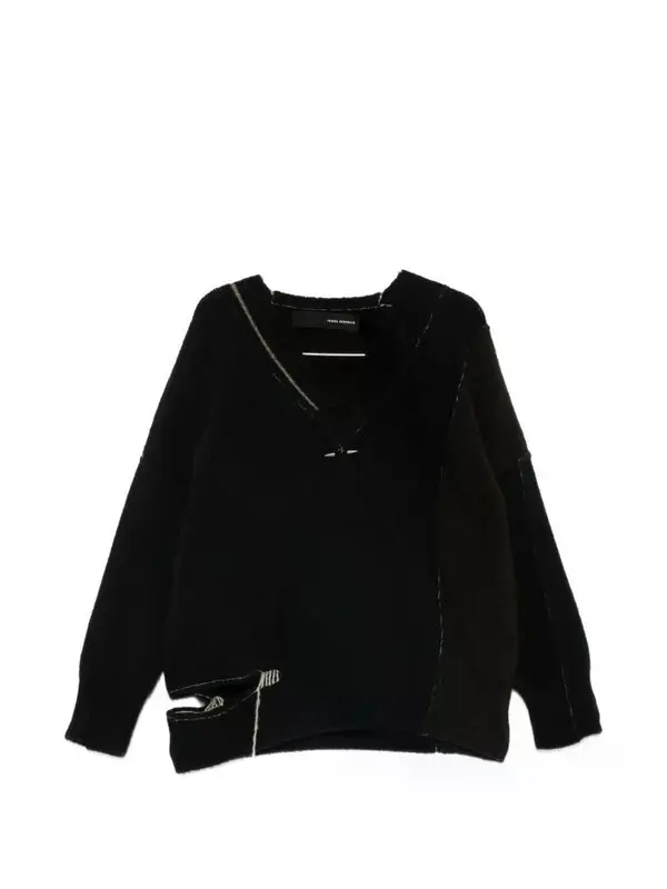 Isabel Benenato Distressed V-neck Sweater