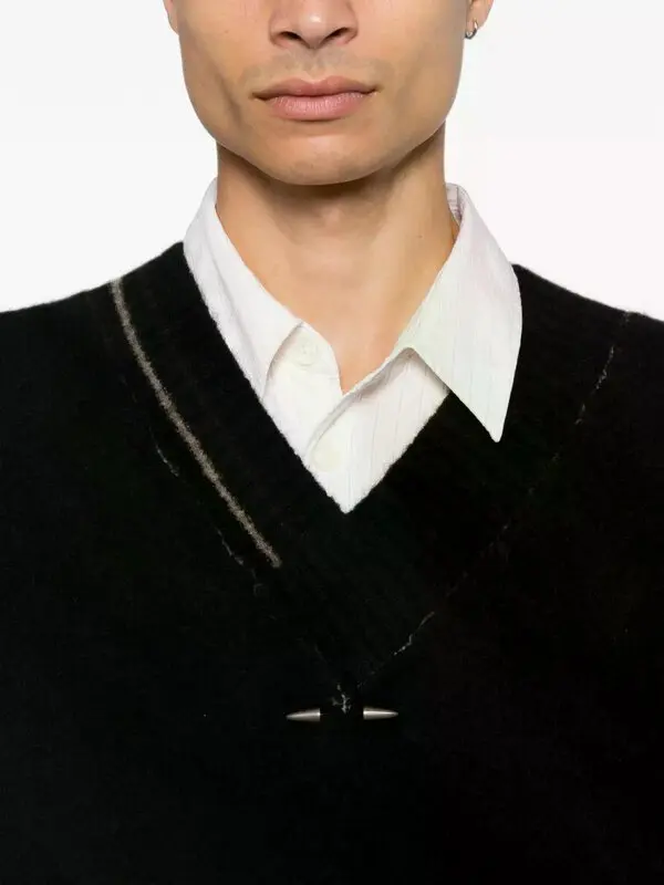 Isabel Benenato Distressed V-neck Sweater