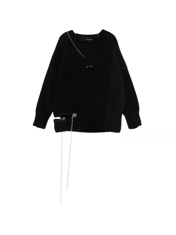 Isabel Benenato Distressed V-neck Sweater - Black