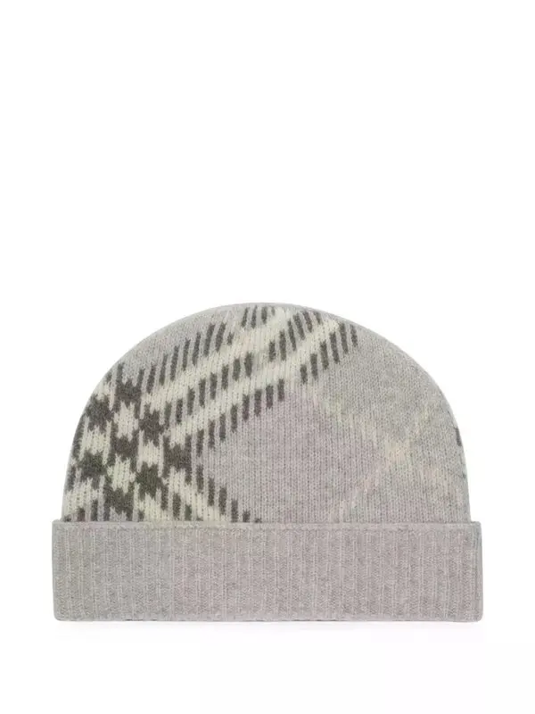 Burberry Check Cashmere-blend Beanie - Grey