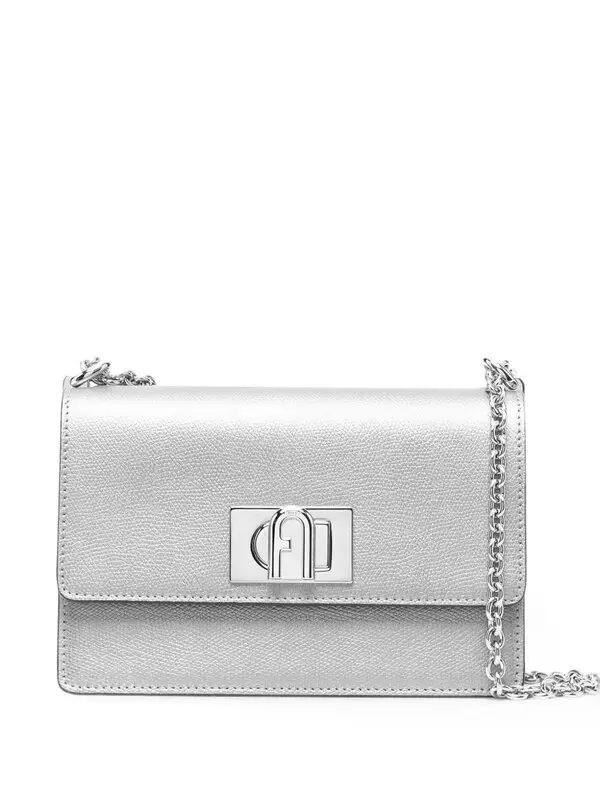 Furla Logo-plaque Leather Shoulder Bag - Silver