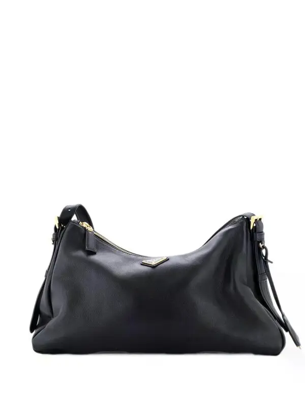 Prada Aimee Shoulder Bag Leather Medium Hobo Bag - Black