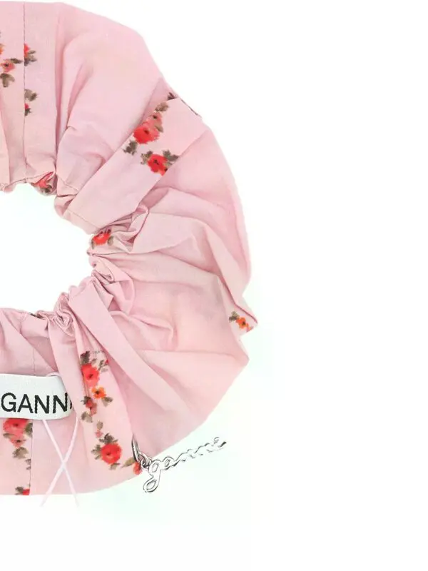 GANNI Floral Print Scrunchie - Pink