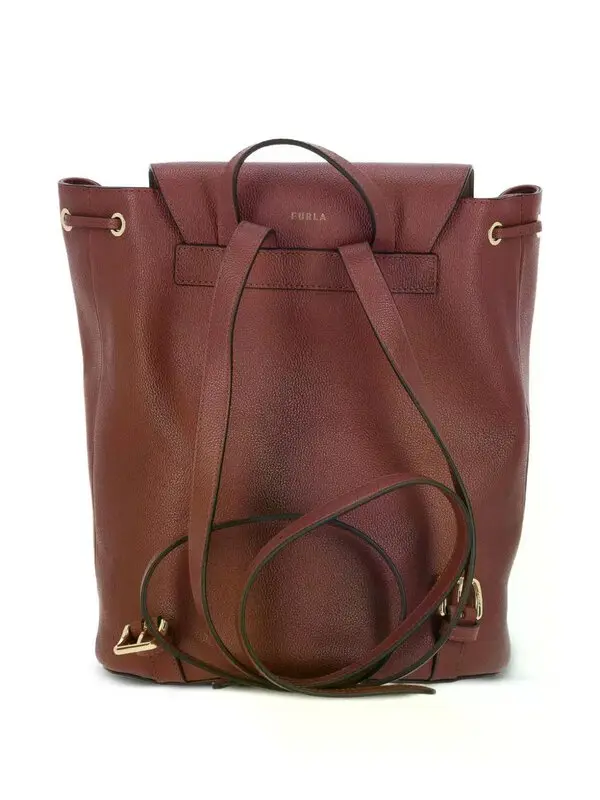 Furla Leather Backpack With Foldover Top And Drawstring Fastening