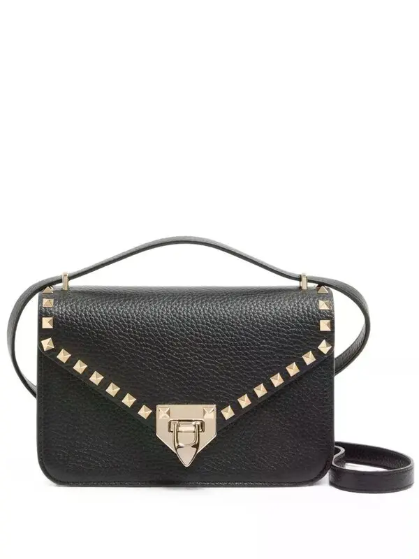 Valentino Garavani Rockstud Small Shoulder Bag In Grainy Calfskin - Black