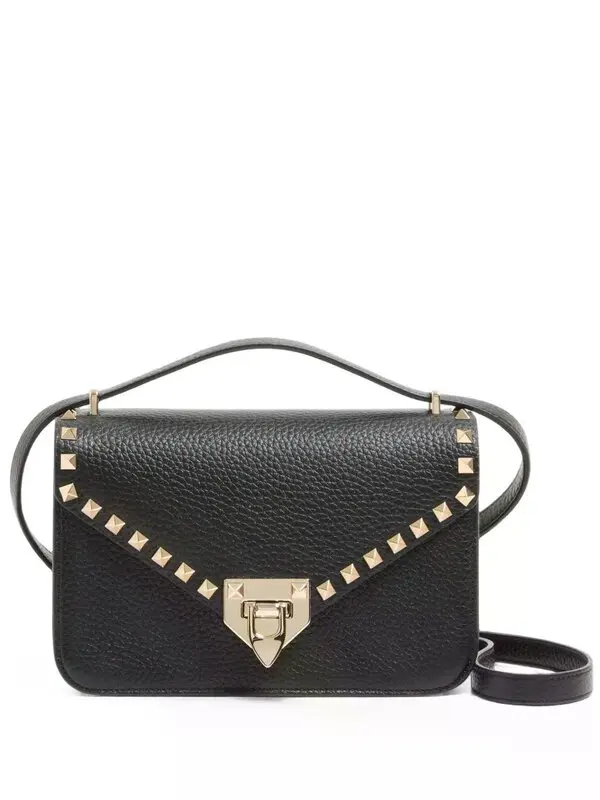 Valentino Garavani Rockstud Small Shoulder Bag In Grainy Calfskin - Black