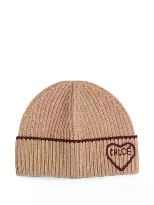 Chloé Ribbed Logo-embroidered Beanie Hat - Neutrals