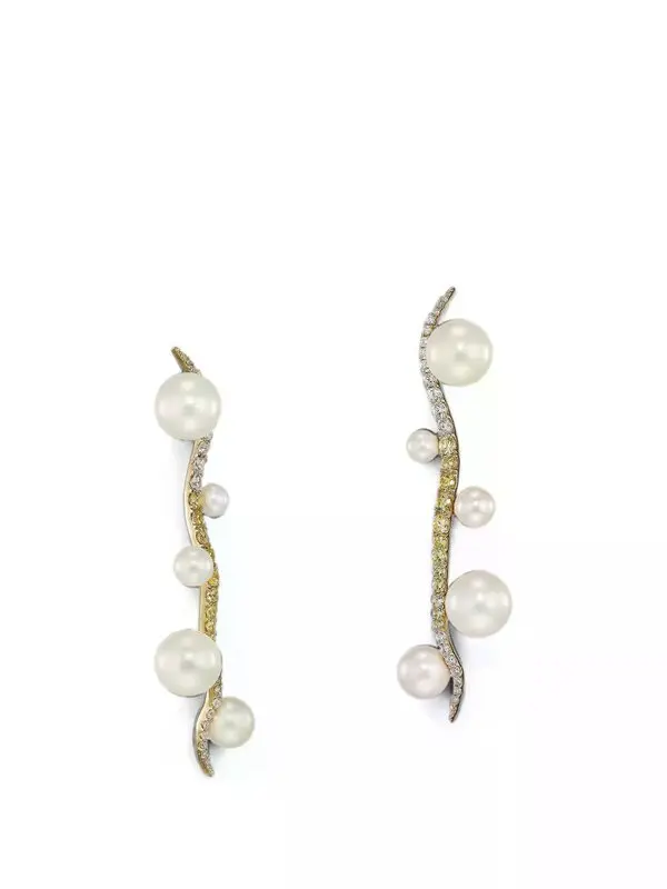 ANABELA CHAN Snowflower Blades Of Grass Pearl And Diamond Earrings - Gold
