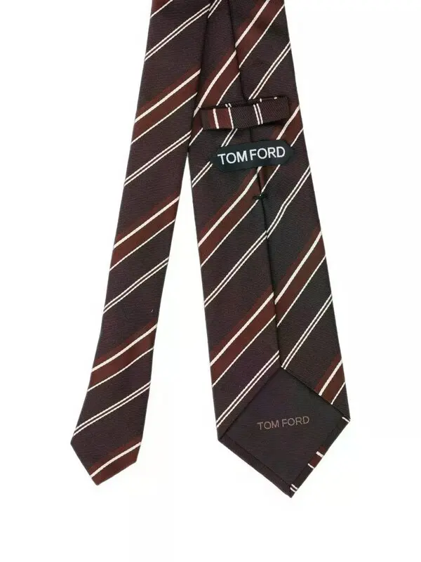 TOM FORD Striped Silk Tie - Brown