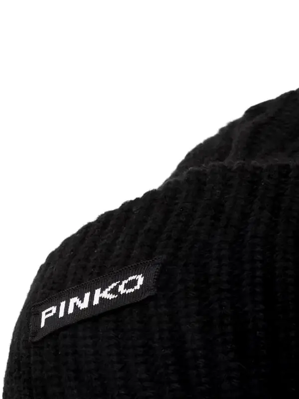 Pinko Logo-patch Ribbed-knit Beanie Hat - Black