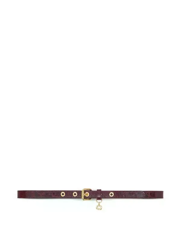 Maje Slim Distressed Leather Belt With Eyelets And Heart Charm - Red