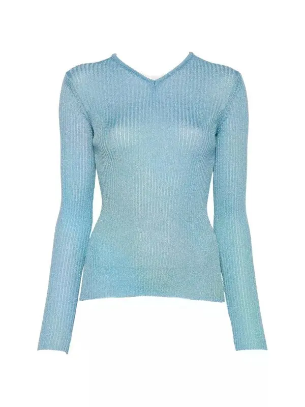 Maje Ribbed-knit V-neck Sweatshirt - Blue
