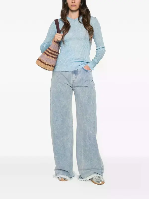 Maje Ribbed Knit V-neck Sweatshirt - Blue