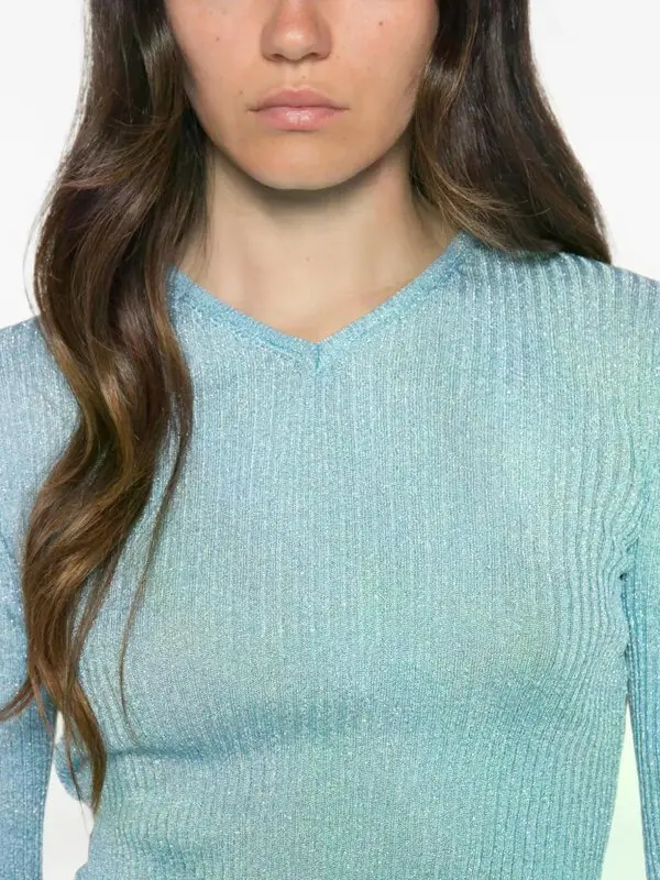 Maje Ribbed Knit V-neck Sweatshirt - Blue