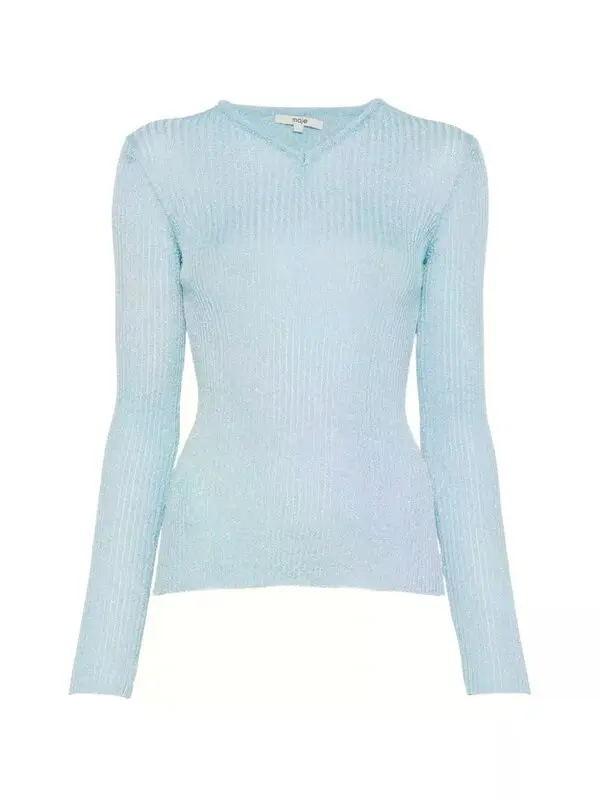 Maje Ribbed Knit V-neck Sweatshirt - Blue