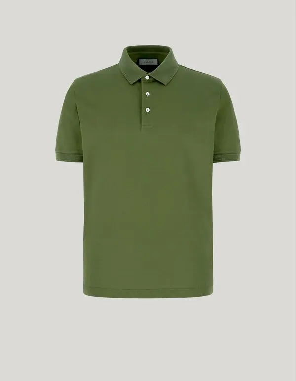 Canali Olive Polo Shirt In Soft Cotton Piqu - Green