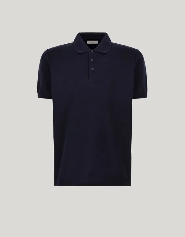 Canali Dark Navy Polo Shirt In Soft Cotton Piqu - Blue