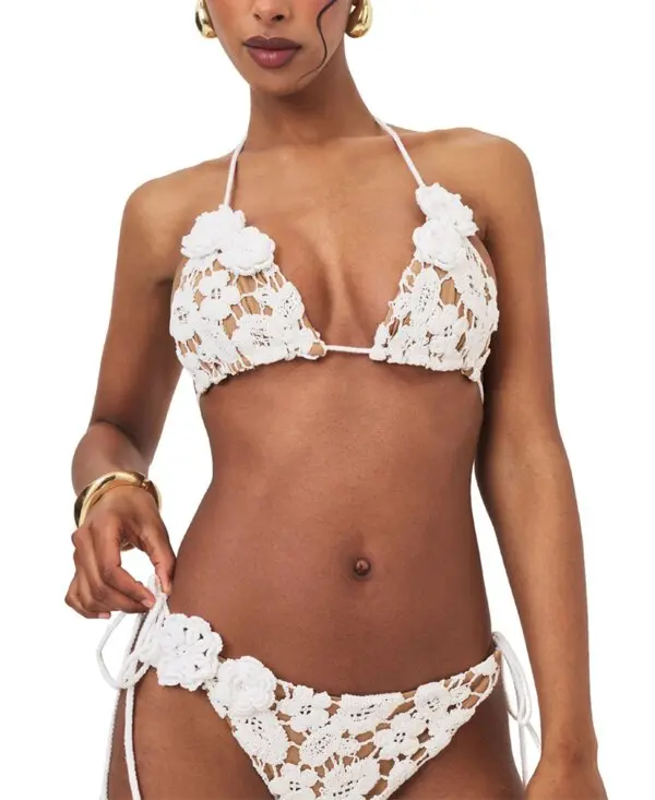 MISS CIRCLE NEW YORK Lela Floral Crochet Side-tie Bikini Bottom
