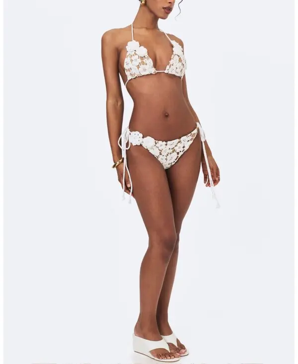 MISS CIRCLE NEW YORK Lela Floral Crochet Side-tie Bikini Bottom