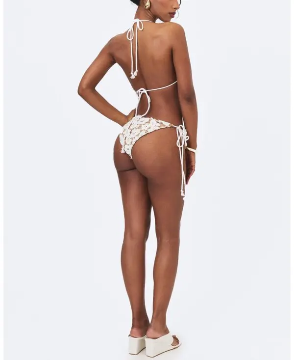 MISS CIRCLE NEW YORK Lela Floral Crochet Side-tie Bikini Bottom