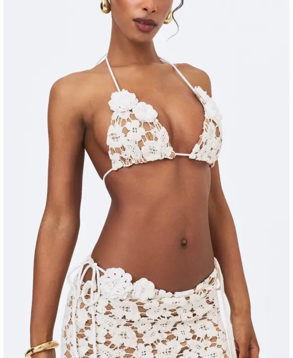 MISS CIRCLE NEW YORK Leila Floral Crochet Bikini Top