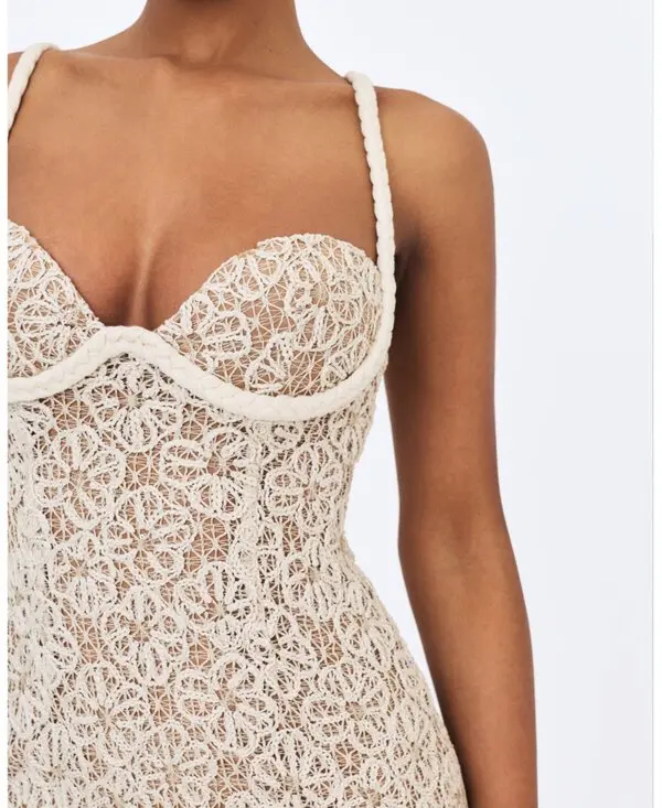 MISS CIRCLE NEW YORK Taliyah Braided-strap Chunky Lace Mini Dress