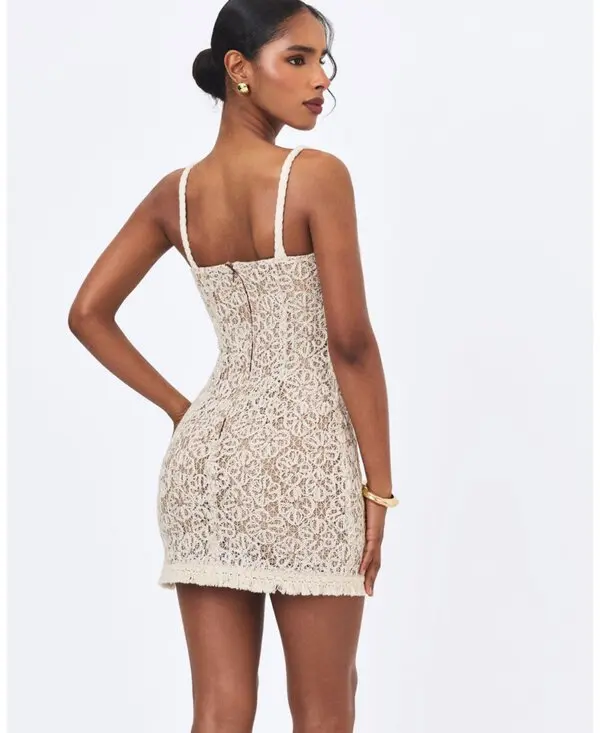 MISS CIRCLE NEW YORK Taliyah Braided-strap Chunky Lace Mini Dress