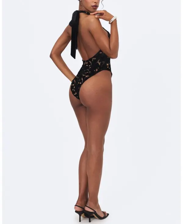 MISS CIRCLE NEW YORK Breanna Velvet Lace Crossover Halter Swimsuit
