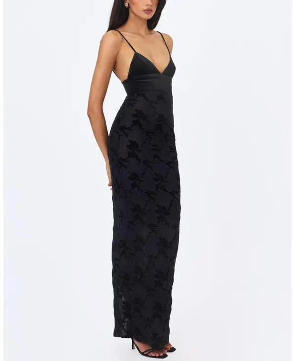 MISS CIRCLE NEW YORK Quinsley Velvet Crystal Lace Maxi Dress